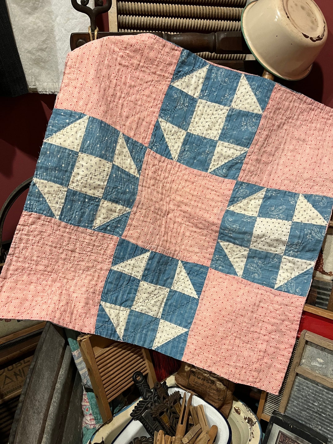 Vintage Quilt Piece, Antique Quilt Piece, Hand Quilted, Cutter Quilt ...