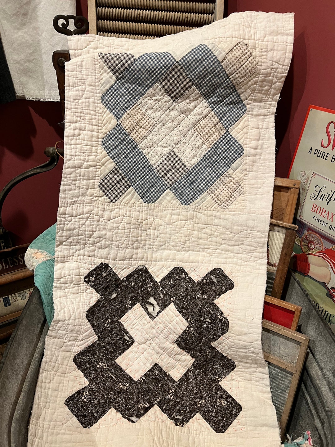 Vintage Quilt Piece, Antique Quilt Piece, Hand Quilted, Cutter Quilt ...