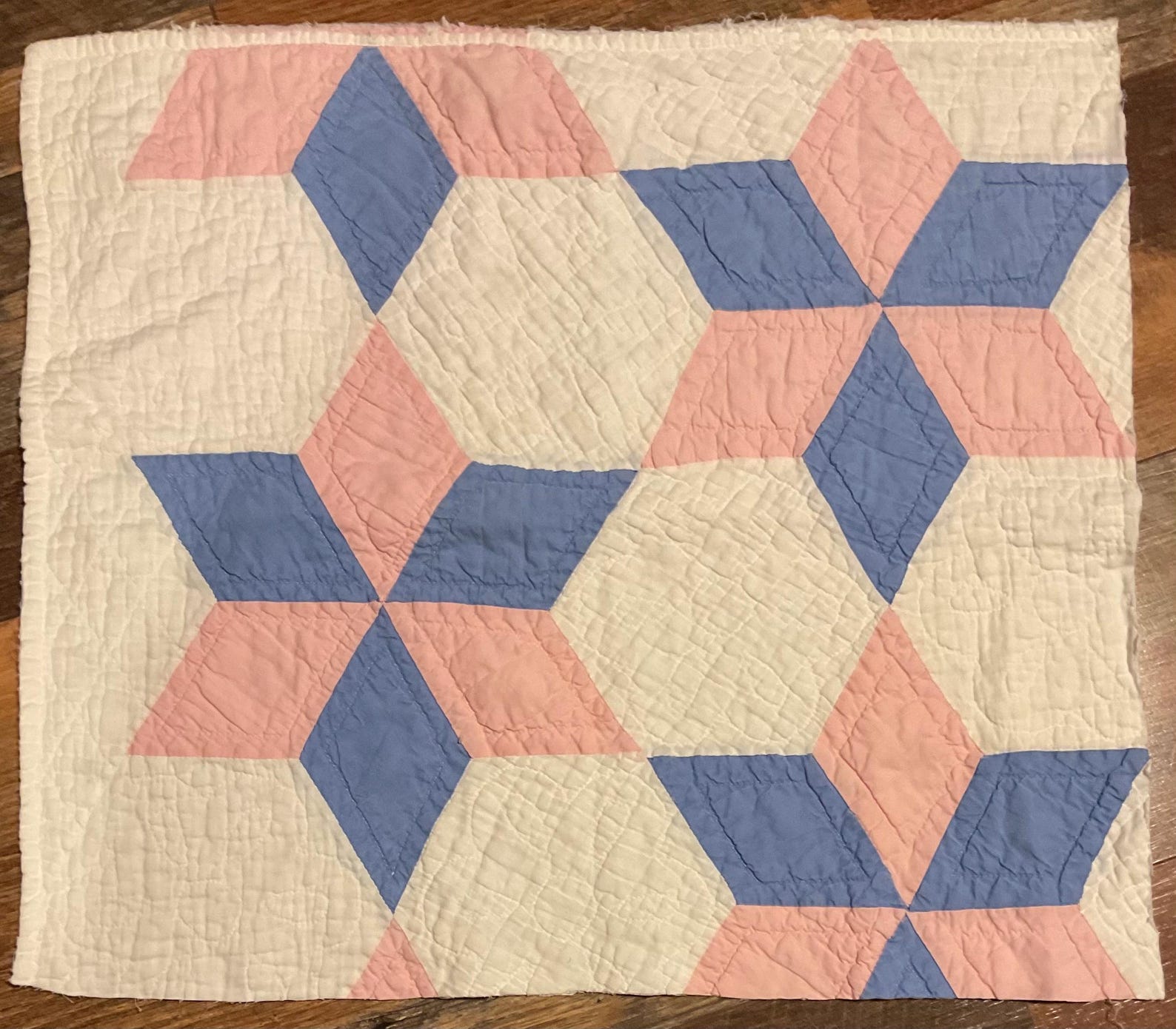 Vintage Pink & Blue Quilt Piece, Antique Quilt Piece, Hand Quilted, Cutter Quilt Piece ...