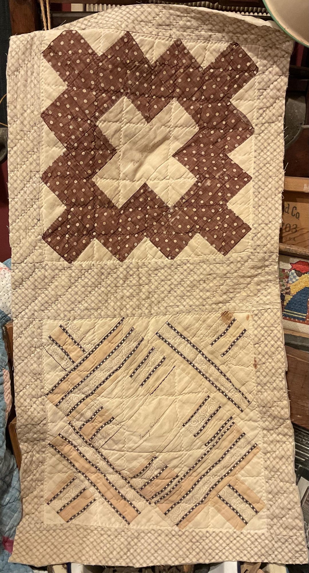 Vintage Quilt Piece, Antique Quilt Piece, Hand Quilted, Cutter Quilt ...