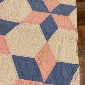 Vintage Pink & Blue Quilt Piece, Antique Quilt Piece, Hand Quilted, Cutter Quilt Piece ...