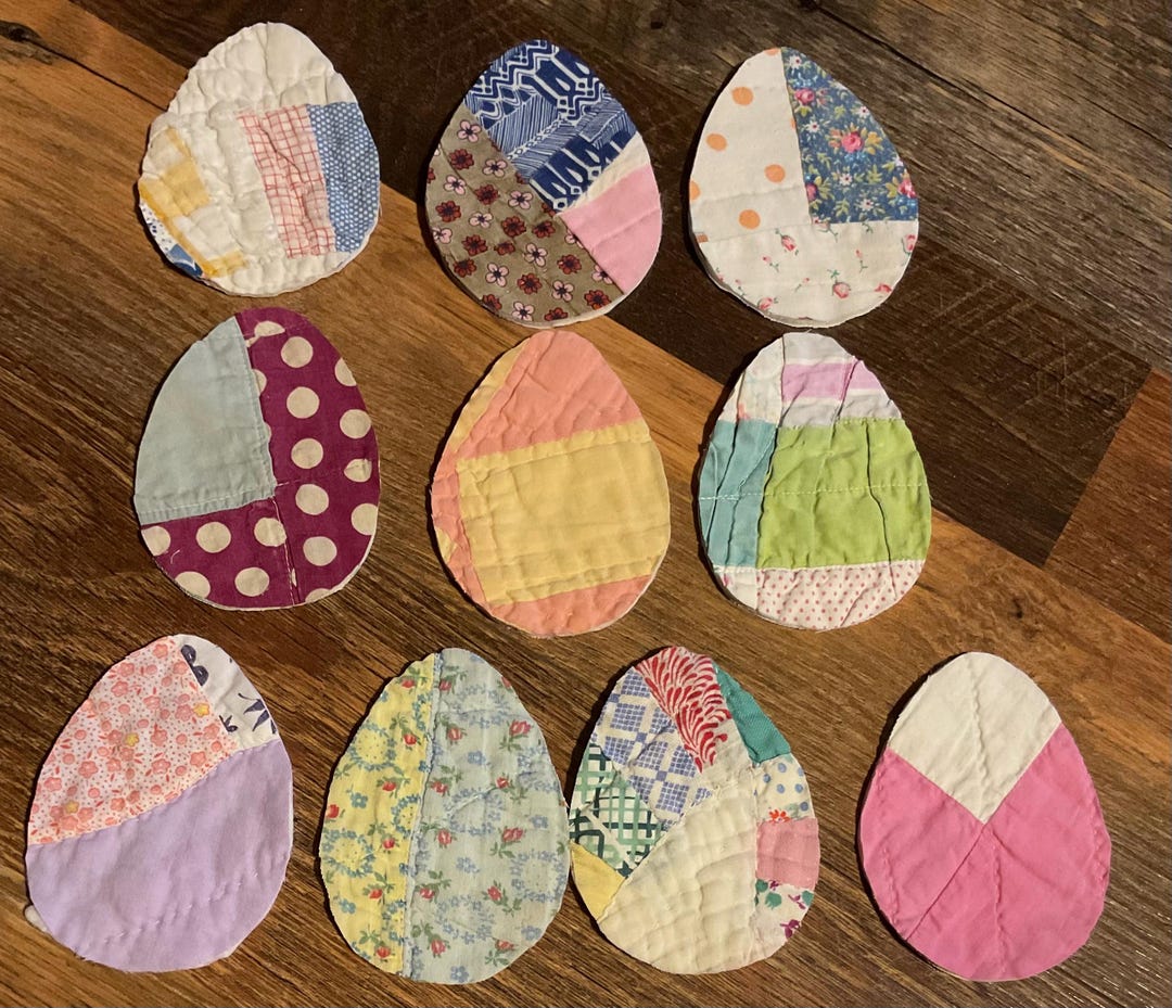 Set of 10 Eggs Cut From Old Quilts, Vintage Quilt Easter Eggs, Die-cuts, Appliqués, Cutter Quilt ...