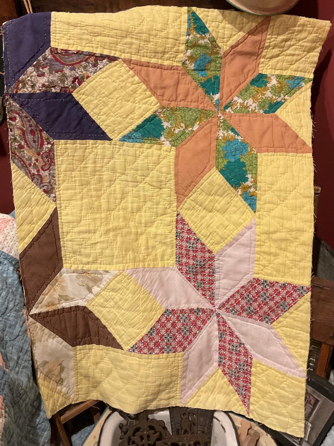 Vintage Star Quilt Piece, Antique Quilt Piece, Hand Quilted, Cutter ...