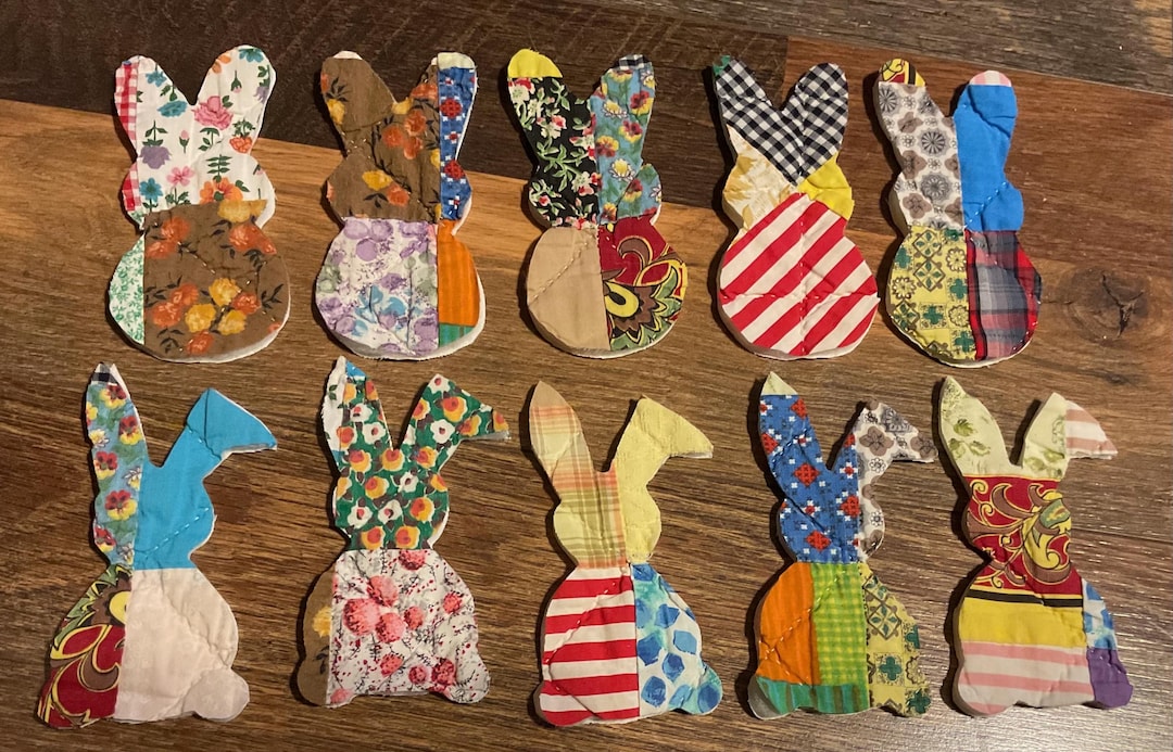 Set of 10 Bunnies Cut From Old Quilts, Cutter Quilt Bunnies, Die-cuts ...