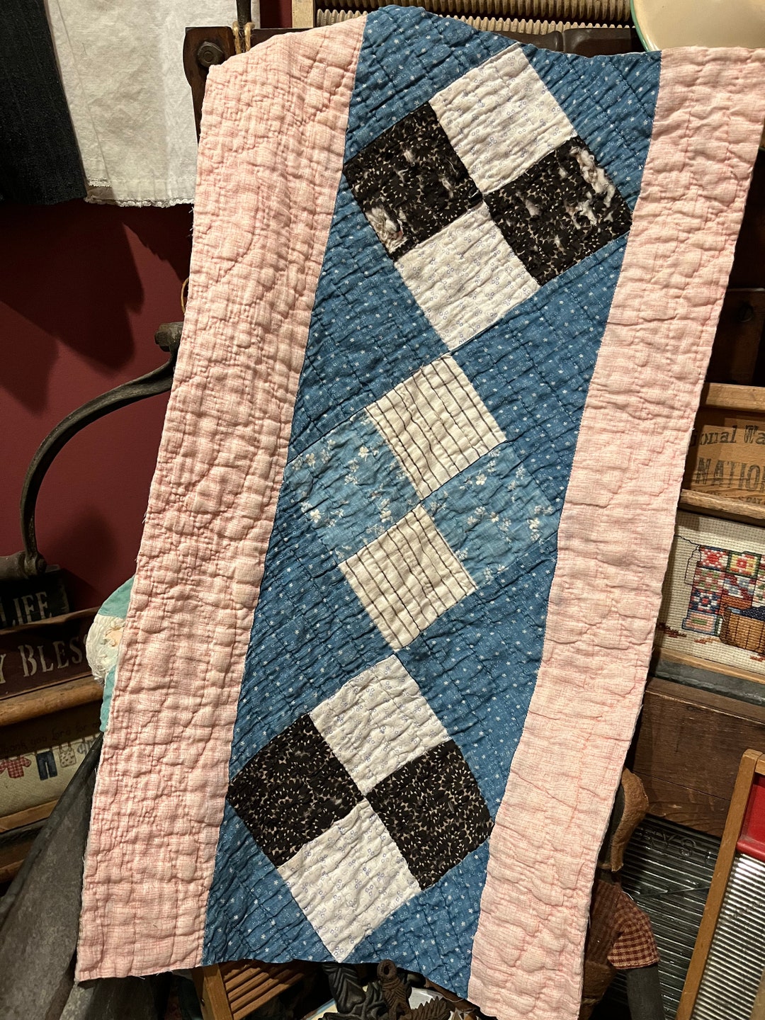 Vintage Quilt Piece, Antique Quilt Piece, Hand Quilted, Cutter Quilt ...