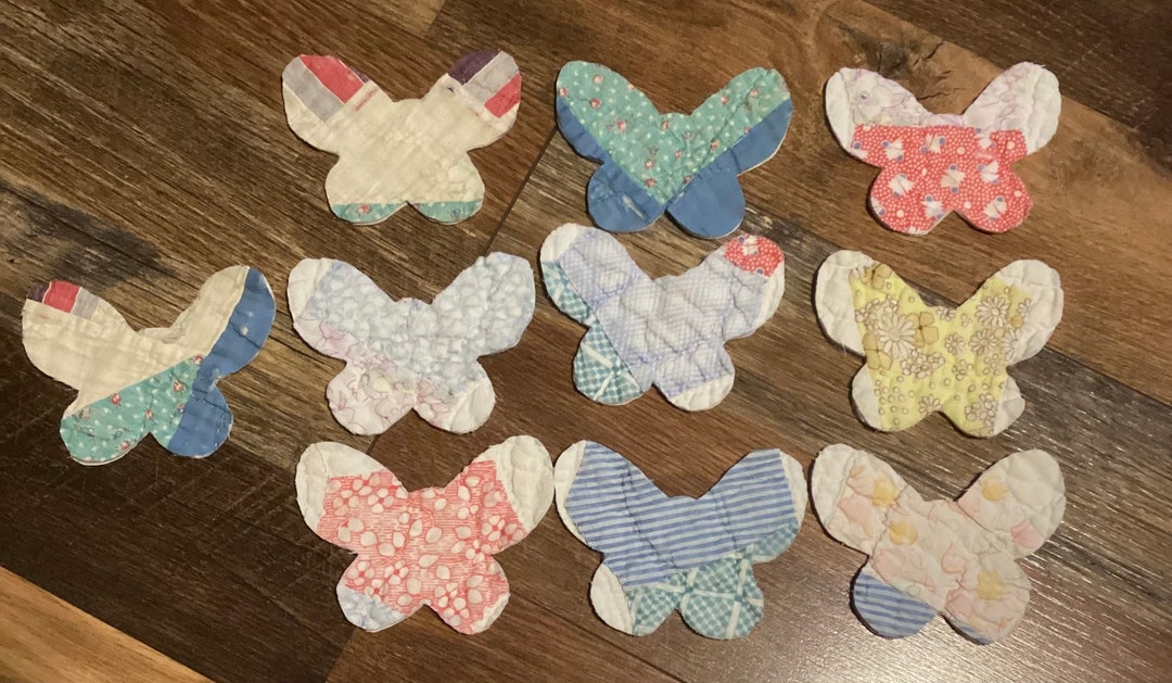 Set of 10 Butterflies Cut From Old Quilts, Vintage Quilt Butterfly ...
