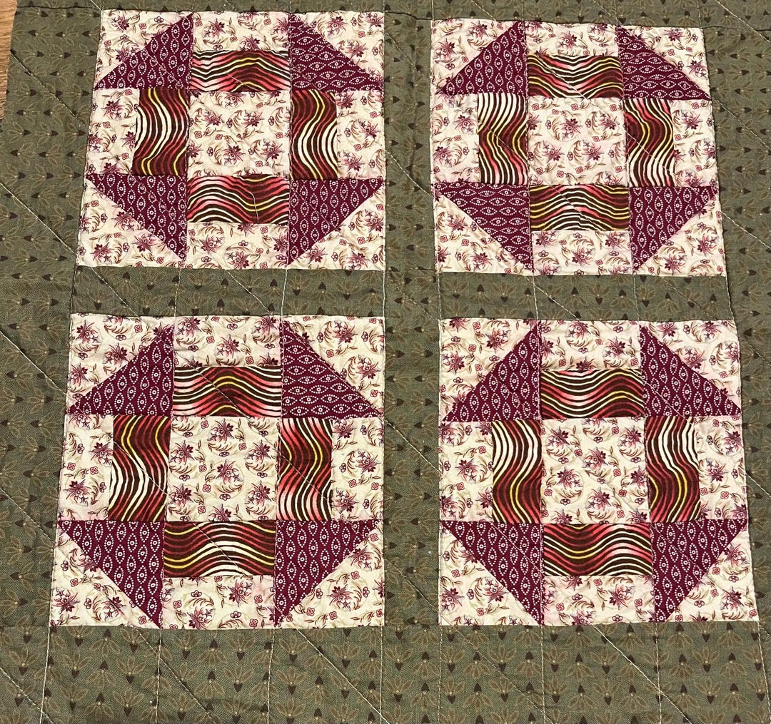 Cutter Quilt Piece, Table Mat, Green & Burgundy, Repurposed, Primitive ...