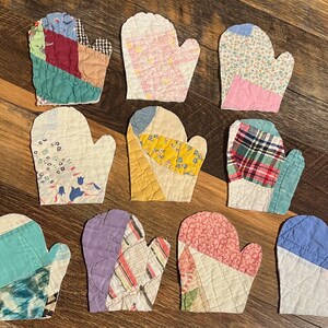 10 Mittens Cut From Old Quilts, Vintage Glove Die-cuts, Antique Cutter ...