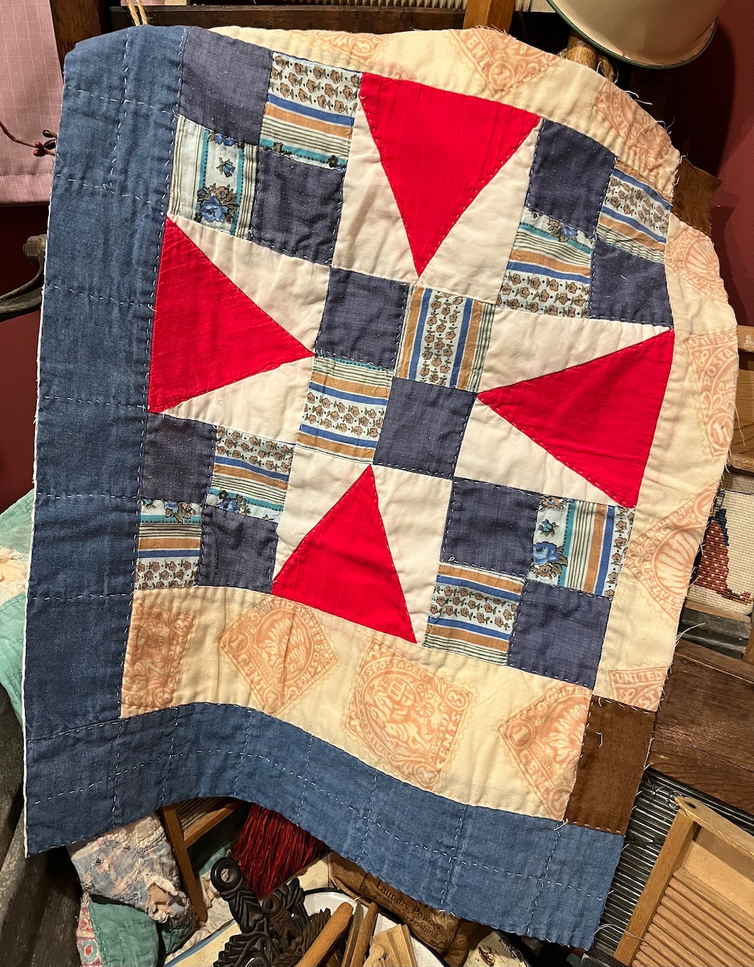 Vintage Quilt Piece, Antique Quilt Piece, Hand Quilted, Cutter Quilt ...