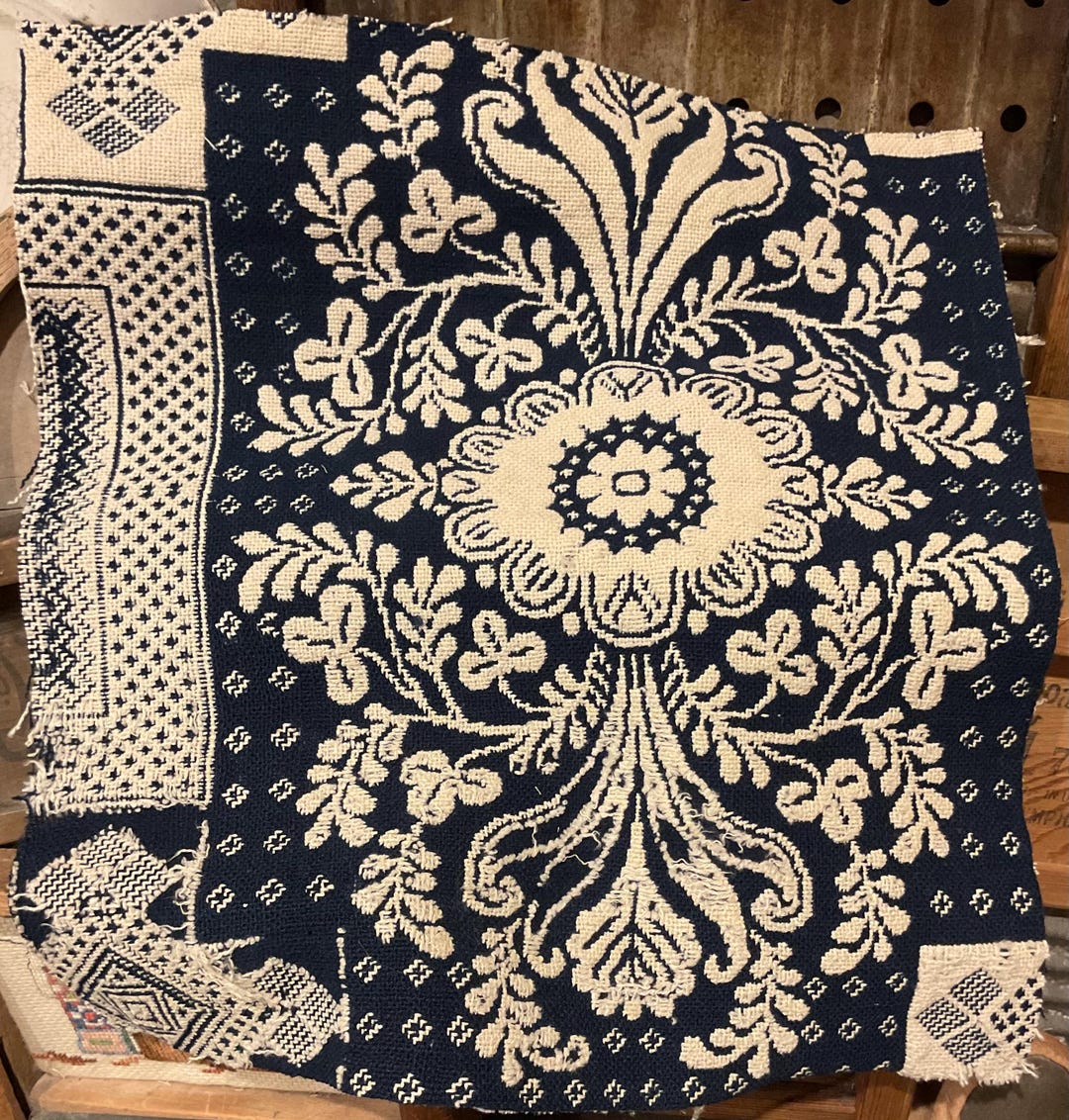 Vintage Coverlet Piece, Antique Blanket, Woven Coverlet, Double Sided ...