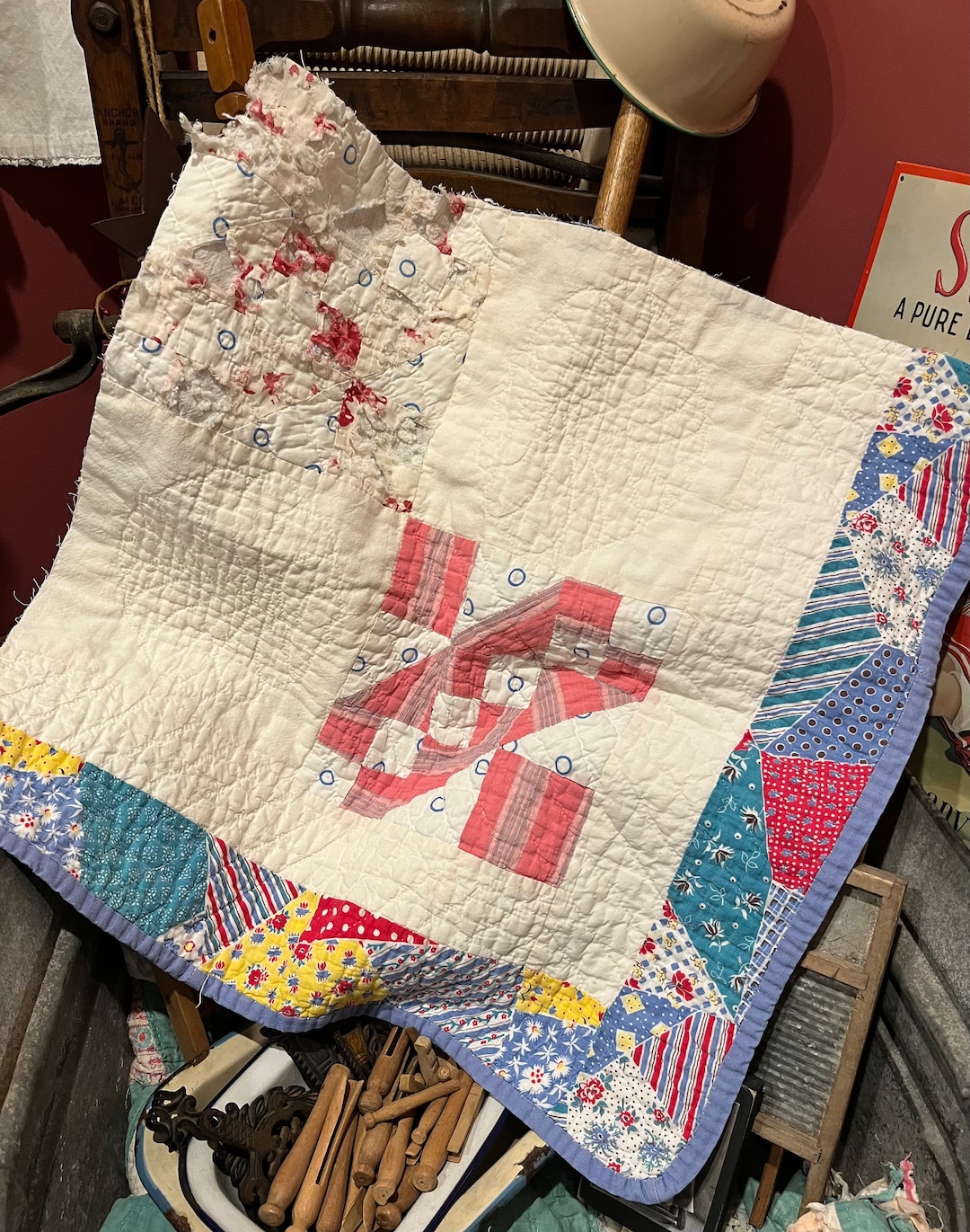 Vintage Quilt Piece, Antique Quilt Piece, Hand Quilted, Cutter Quilt ...