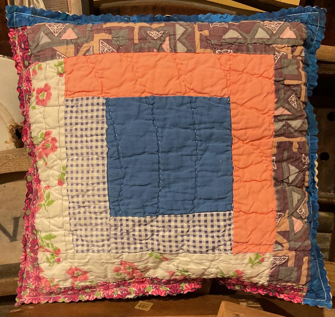 Vintage Log Cabin Quilt Pillow, Antique Quilt Pillow, Stuffed With ...