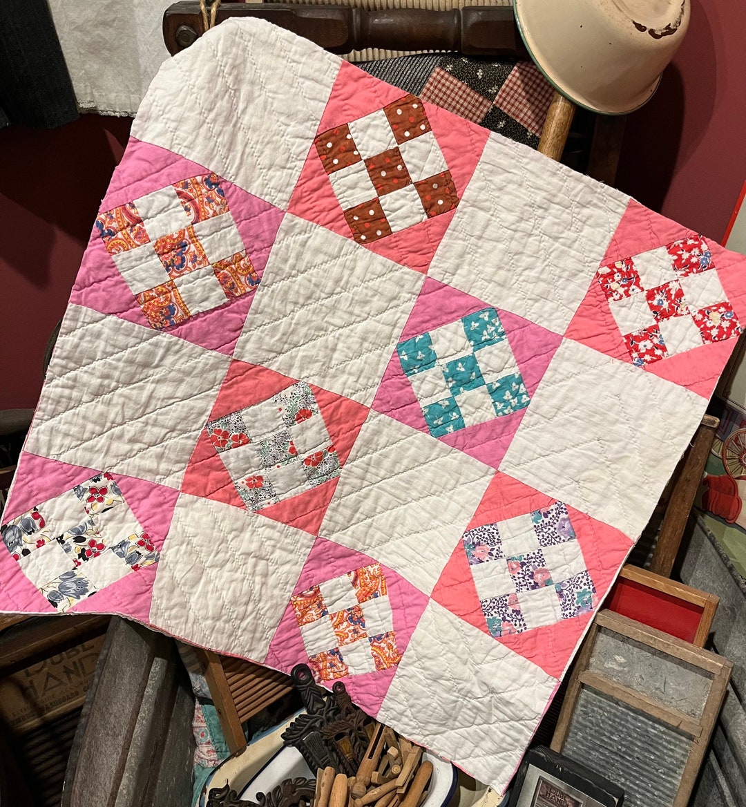 Vintage Quilt Piece, Antique Quilt Piece, Hand Quilted, Cutter Quilt ...
