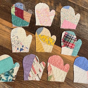 10 Mittens Cut From Old Quilts, Vintage Glove Die-cuts, Antique Cutter ...
