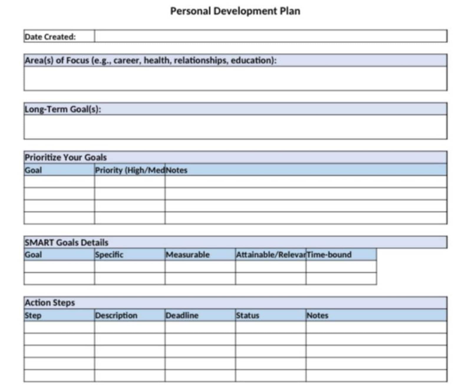 Personal Development Plan Template - Etsy