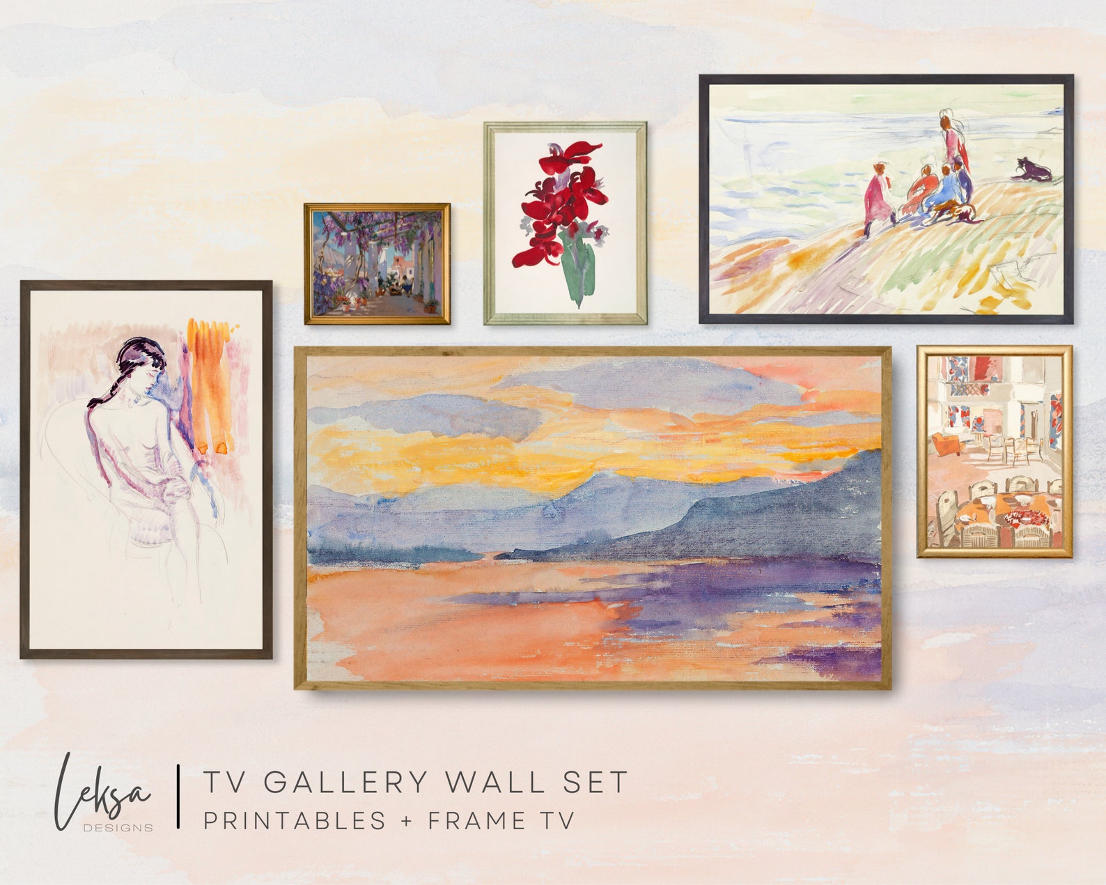 Eclectic Frame TV Gallery Wall Set Vintage Oil Painting - Etsy