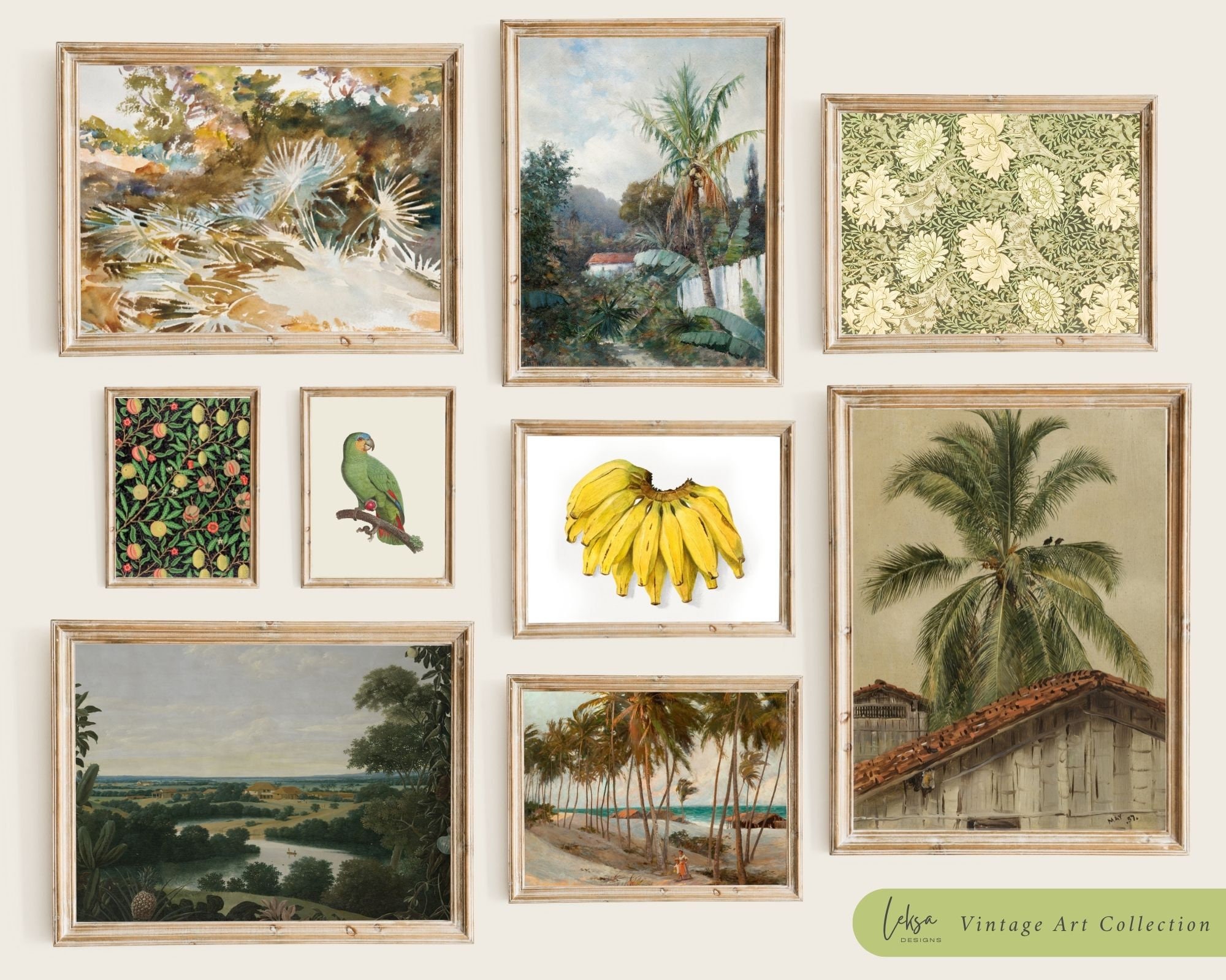 Vintage Tropical Prints Gallery Set: Palm Tree Home Decor (digital ...