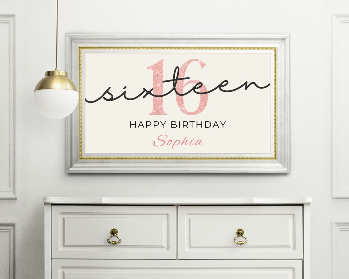 Personalized 16th Birthday Frame TV Art | Rose Glitter (digital ...