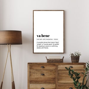 Funny Italian Print, Va Bene Word Definition, Funny Italian Definition ...