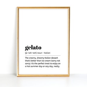 Gelato Print, Italian Word Print, Funny Italian Definition, Italian ...