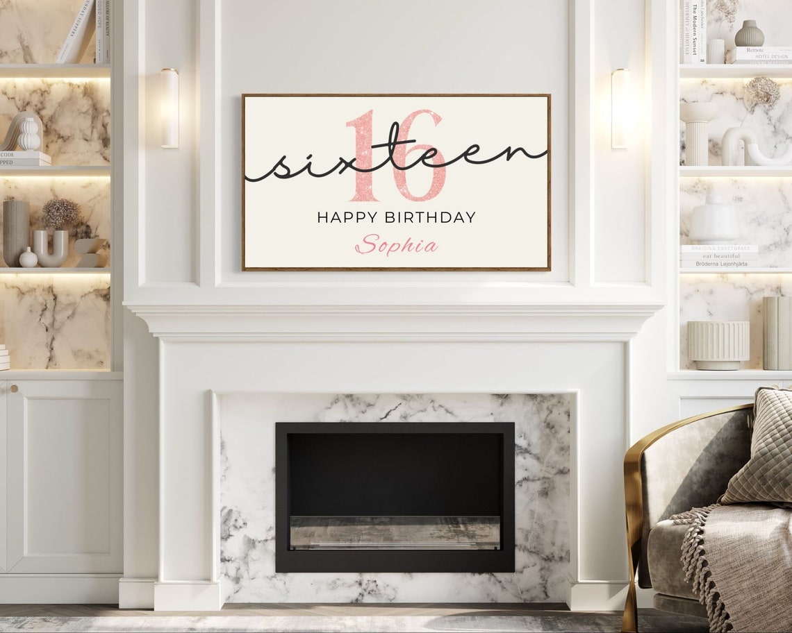 Personalized 16th Birthday Frame TV Art | Rose Glitter (digital ...