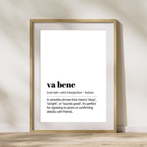 Funny Italian Print, Va Bene Word Definition, Funny Italian Definition ...