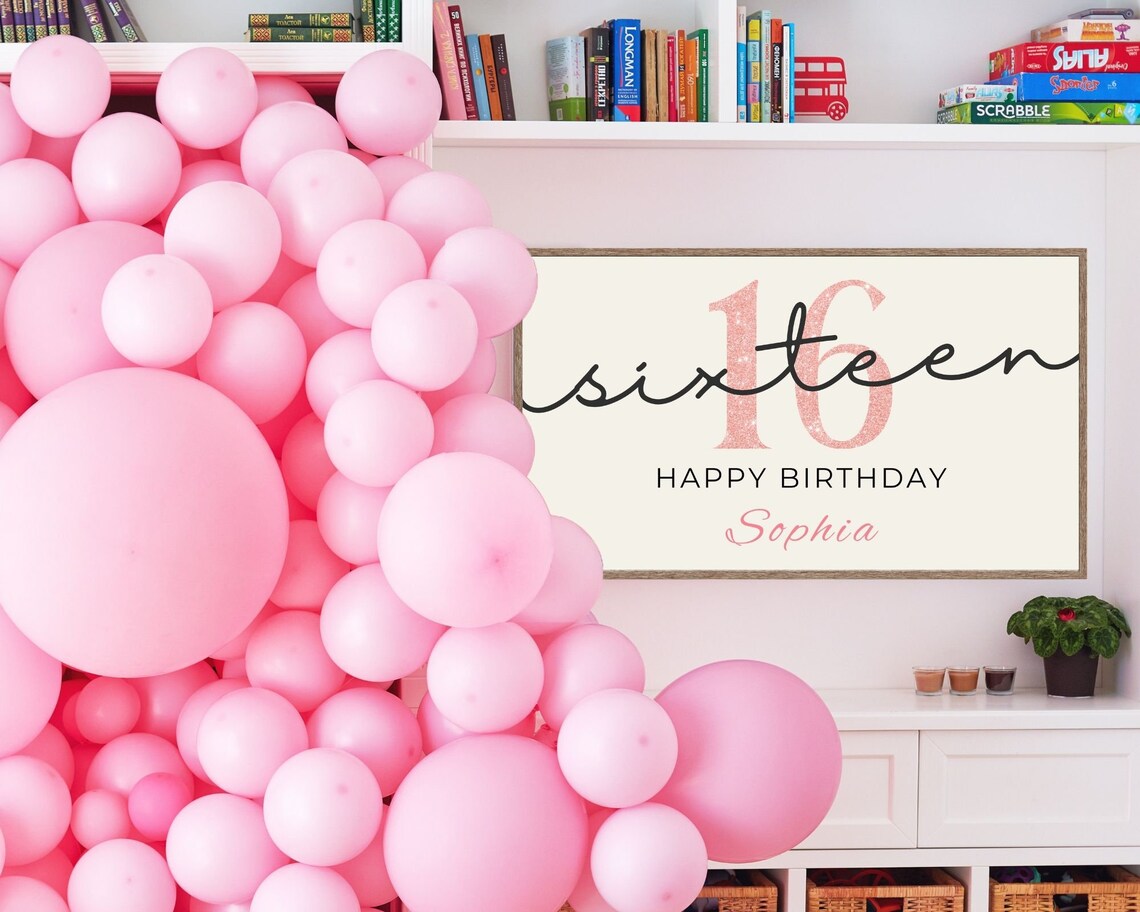 Personalized 16th Birthday Frame TV Art | Rose Glitter (digital ...