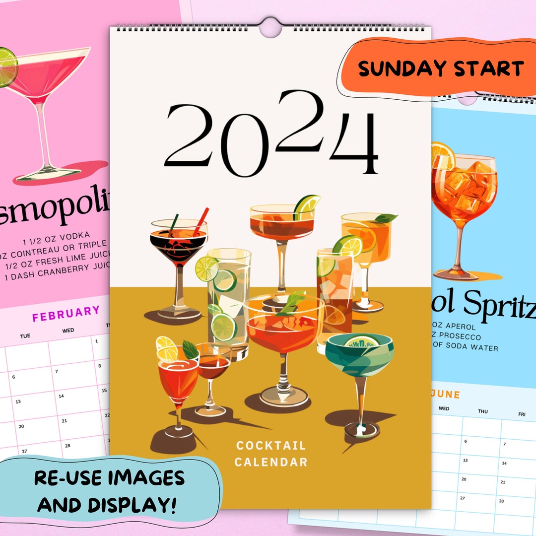 2024 Calendar Cocktail, 2024 Wall Calendar, Cocktail Lover Gift ...