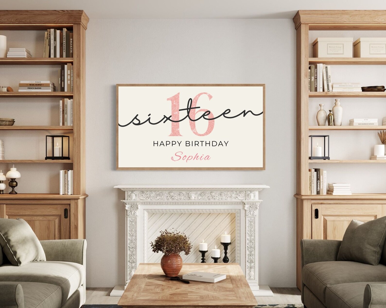Personalized 16th Birthday Frame TV Art | Rose Glitter (digital ...