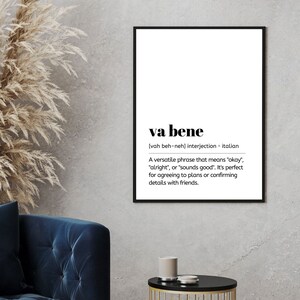Funny Italian Print, Va Bene Word Definition, Funny Italian Definition ...