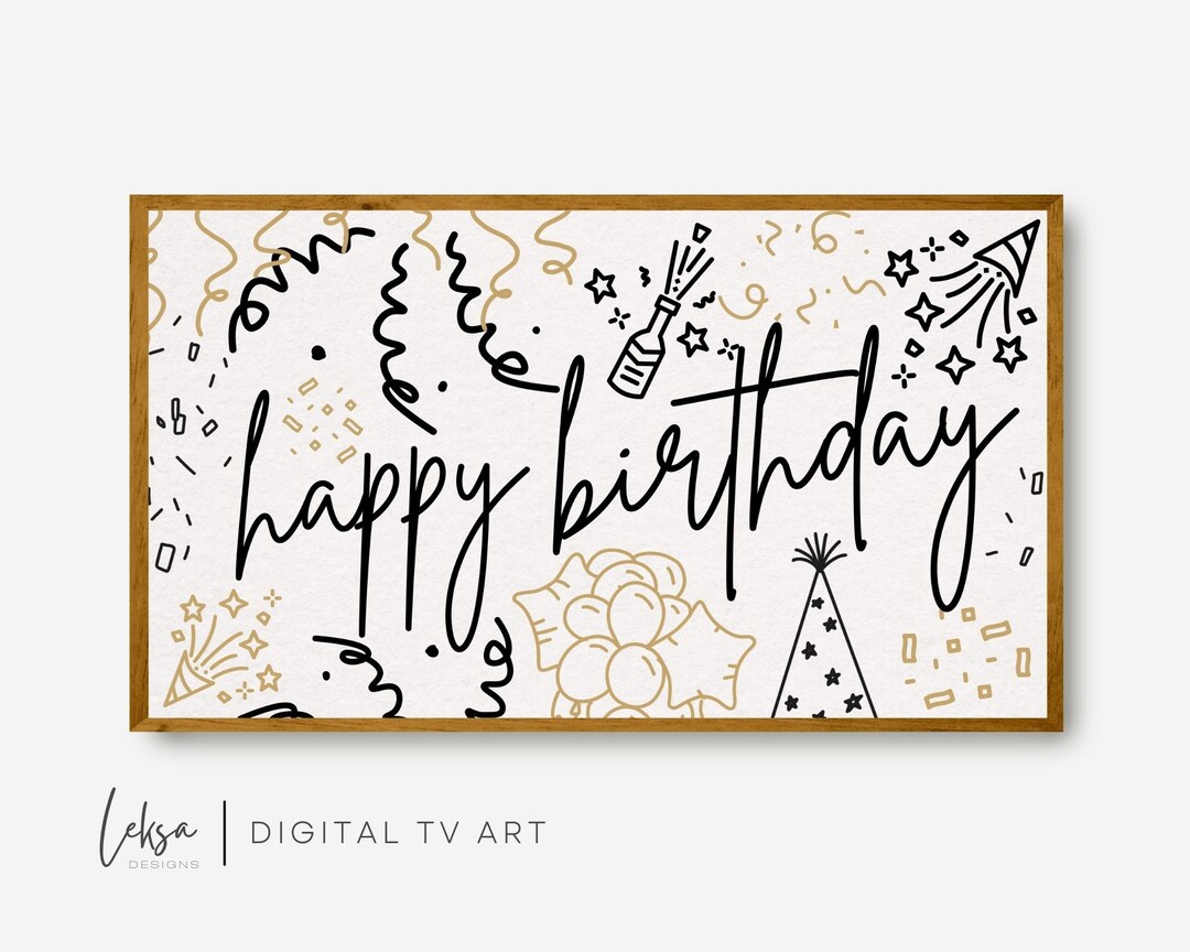 Modern Neutral Happy Birthday Digital TV Art for Samsung Frame Tv and ...