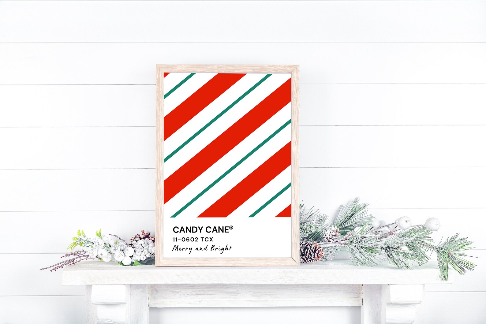 Candy Cane Stripes Christmas Wall Art, Modern Holiday Decor (digital ...