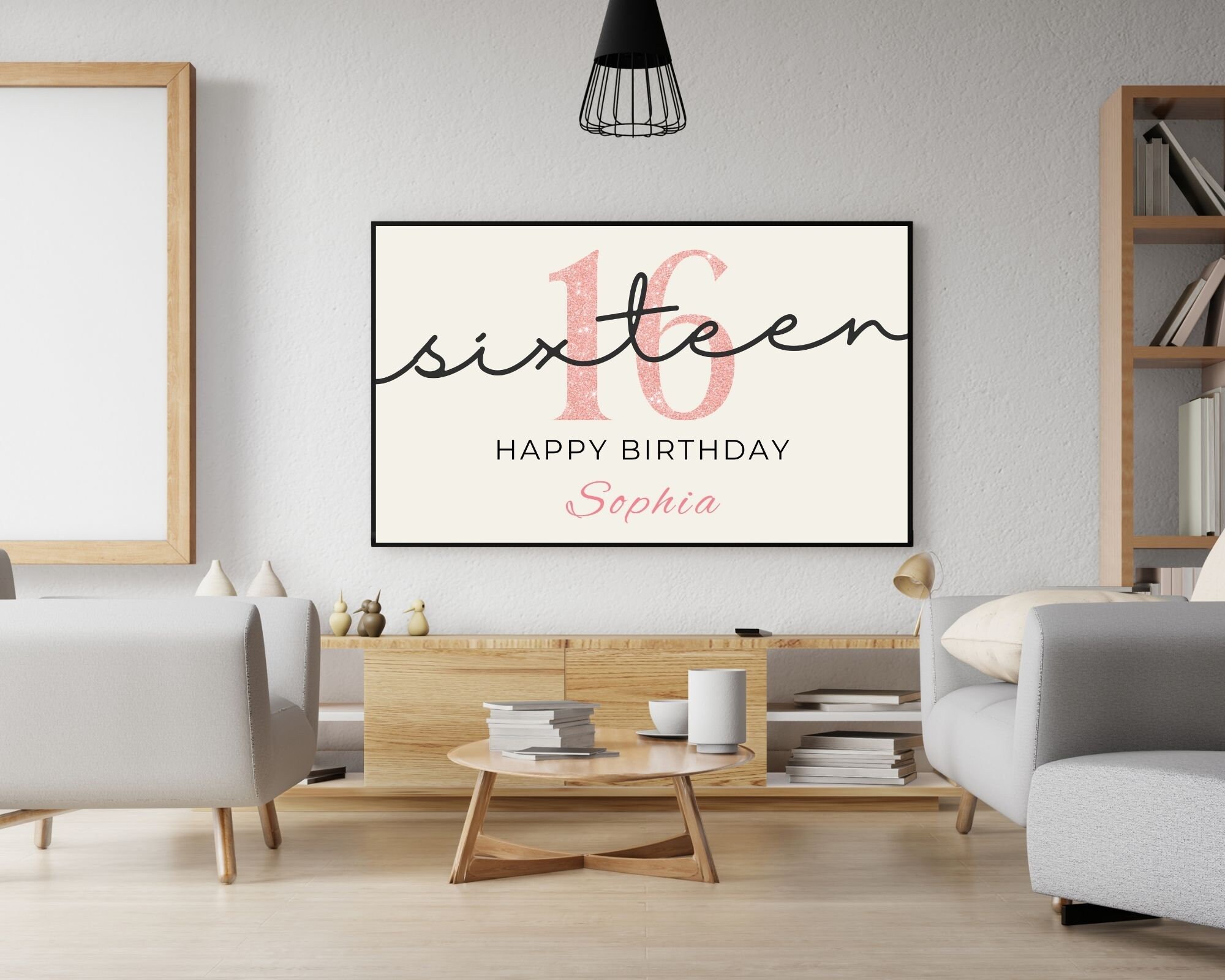 Personalized 16th Birthday Frame TV Art | Rose Glitter (digital ...