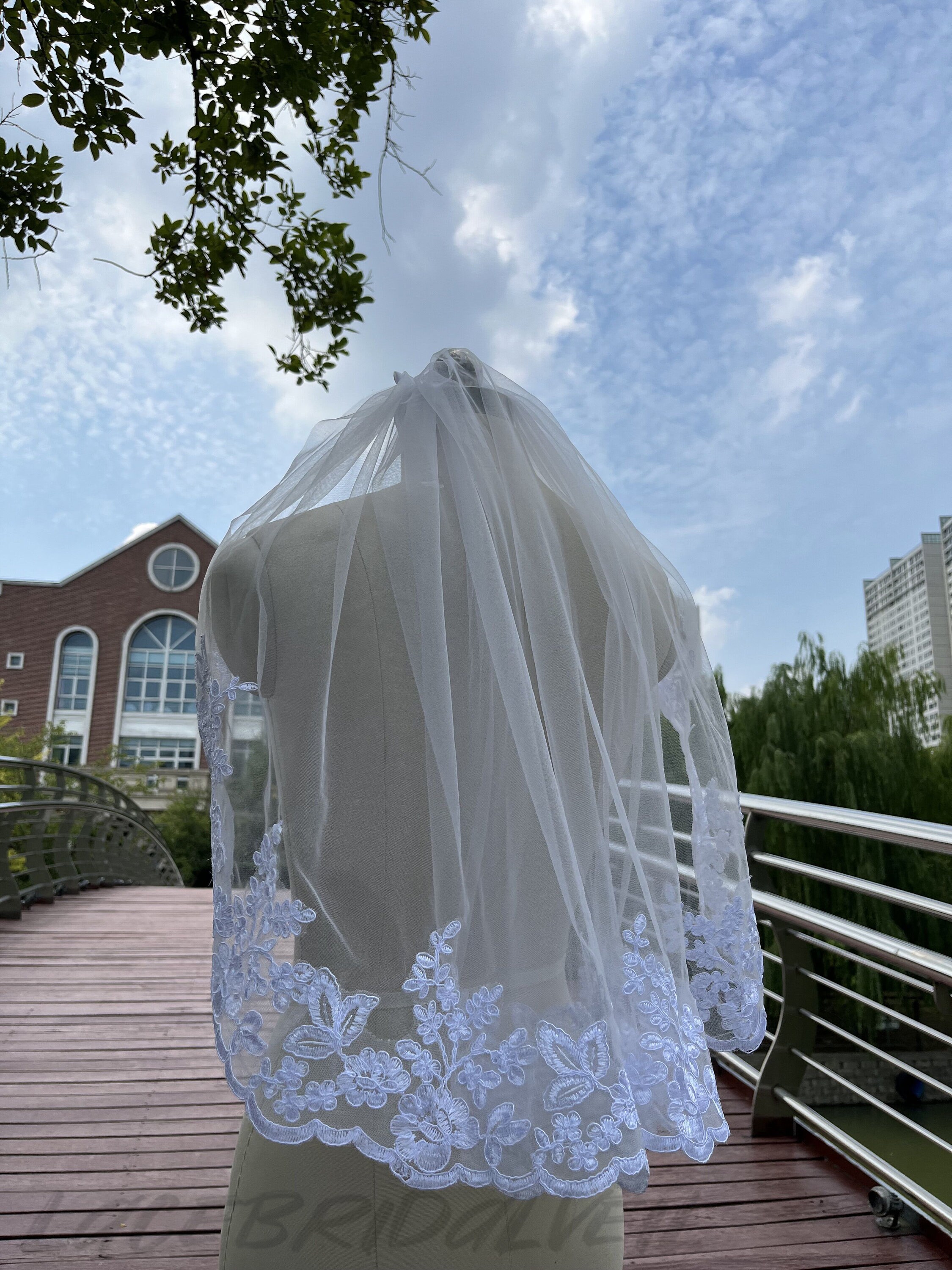 Wedding Veil Single Layer Lace Sequins Bridal Veils White Ivory Short ...
