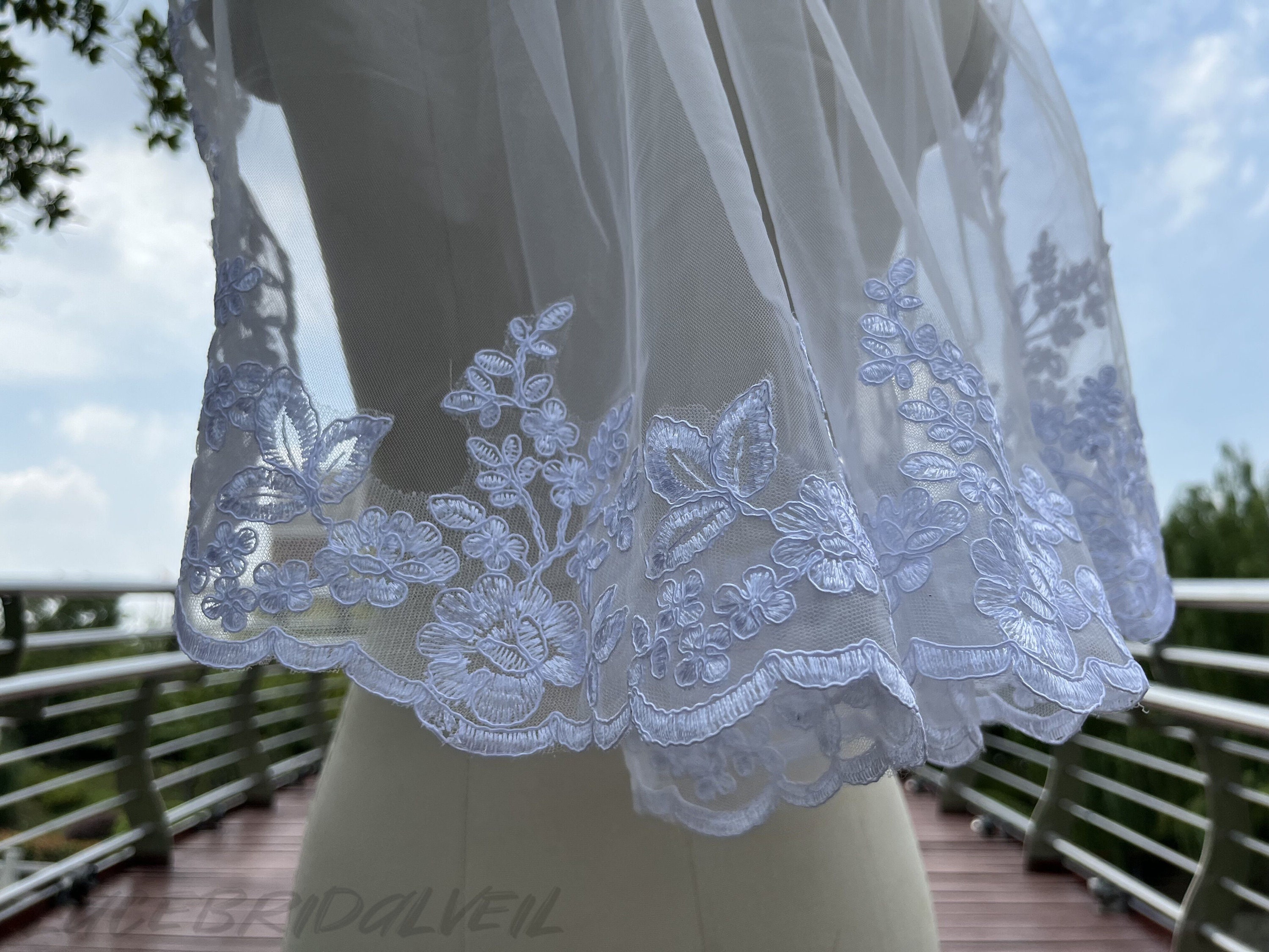 Wedding Veil Single Layer Lace Sequins Bridal Veils White Ivory Short ...