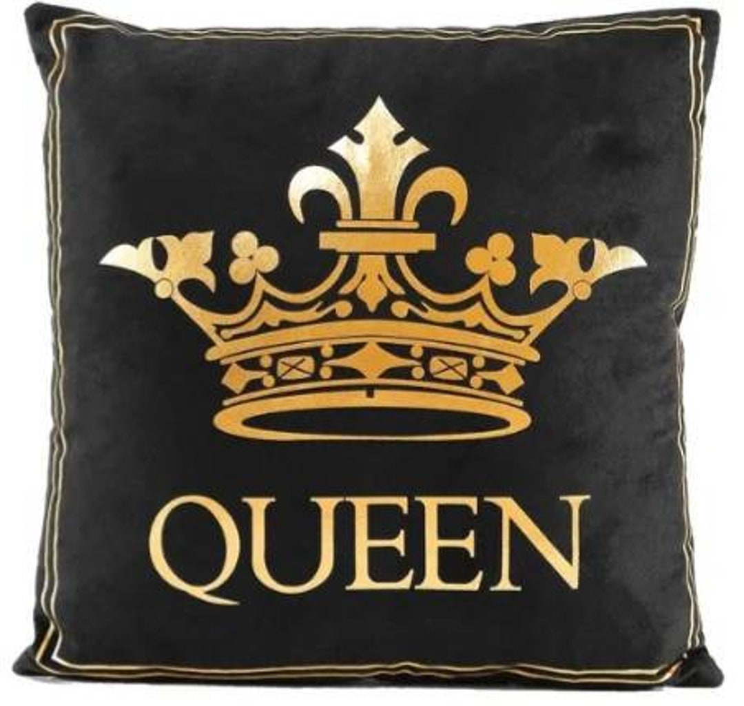 Black Queen Cushion Etched on Gold Foil Writing. Perfect Gift for Her ...