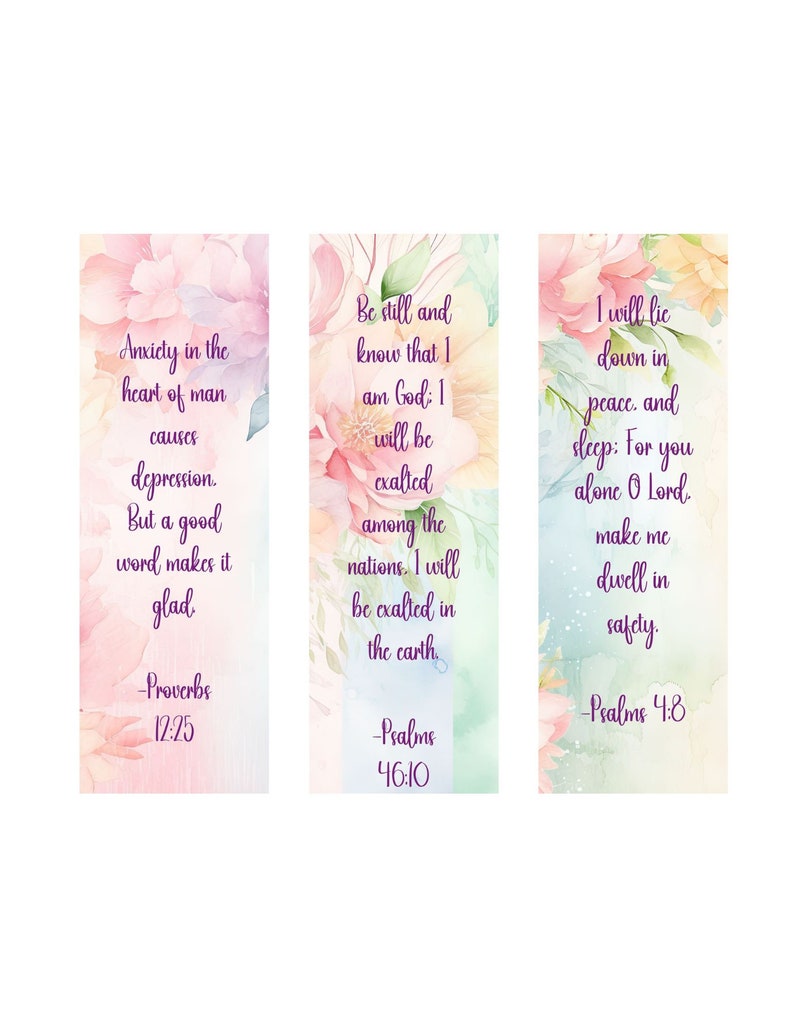 Printable Bible Verse Bookmarks, Anxiety Focused, Sunday School, Floral ...