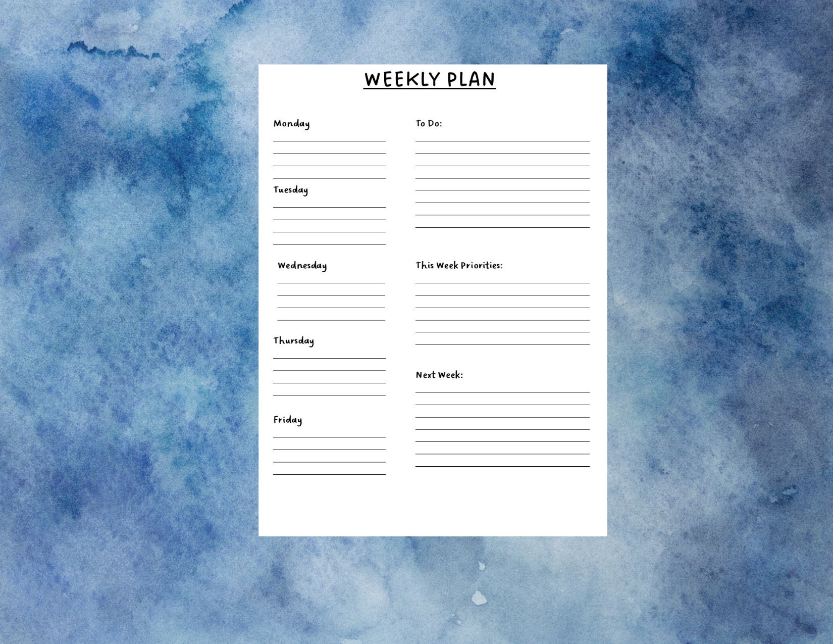 Work Week Planner Printable, Daily Planner Printable, Printable Planner ...