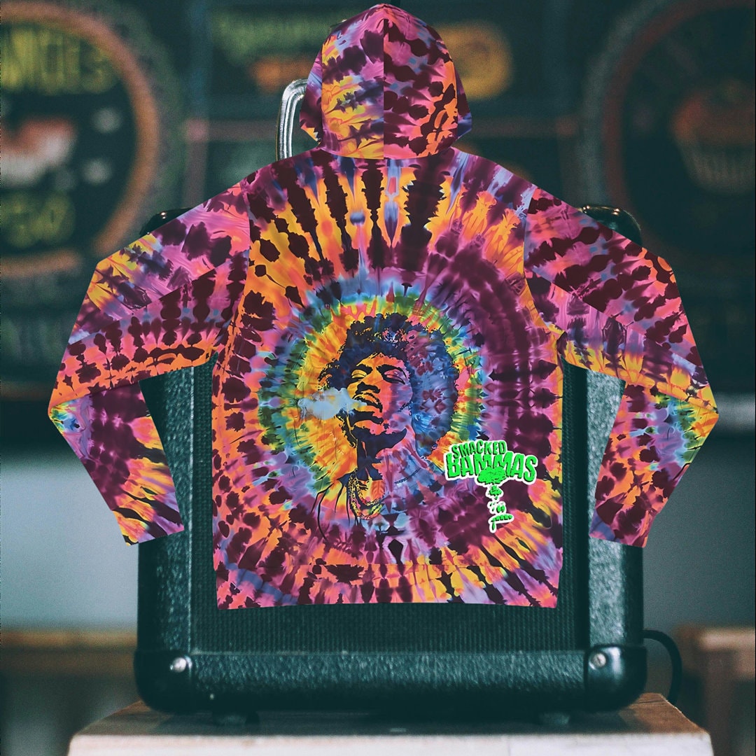 Tie Dye Jimi Hendrix Stoner Hoodie, Pothead Tshirts, Electric Guitar ...