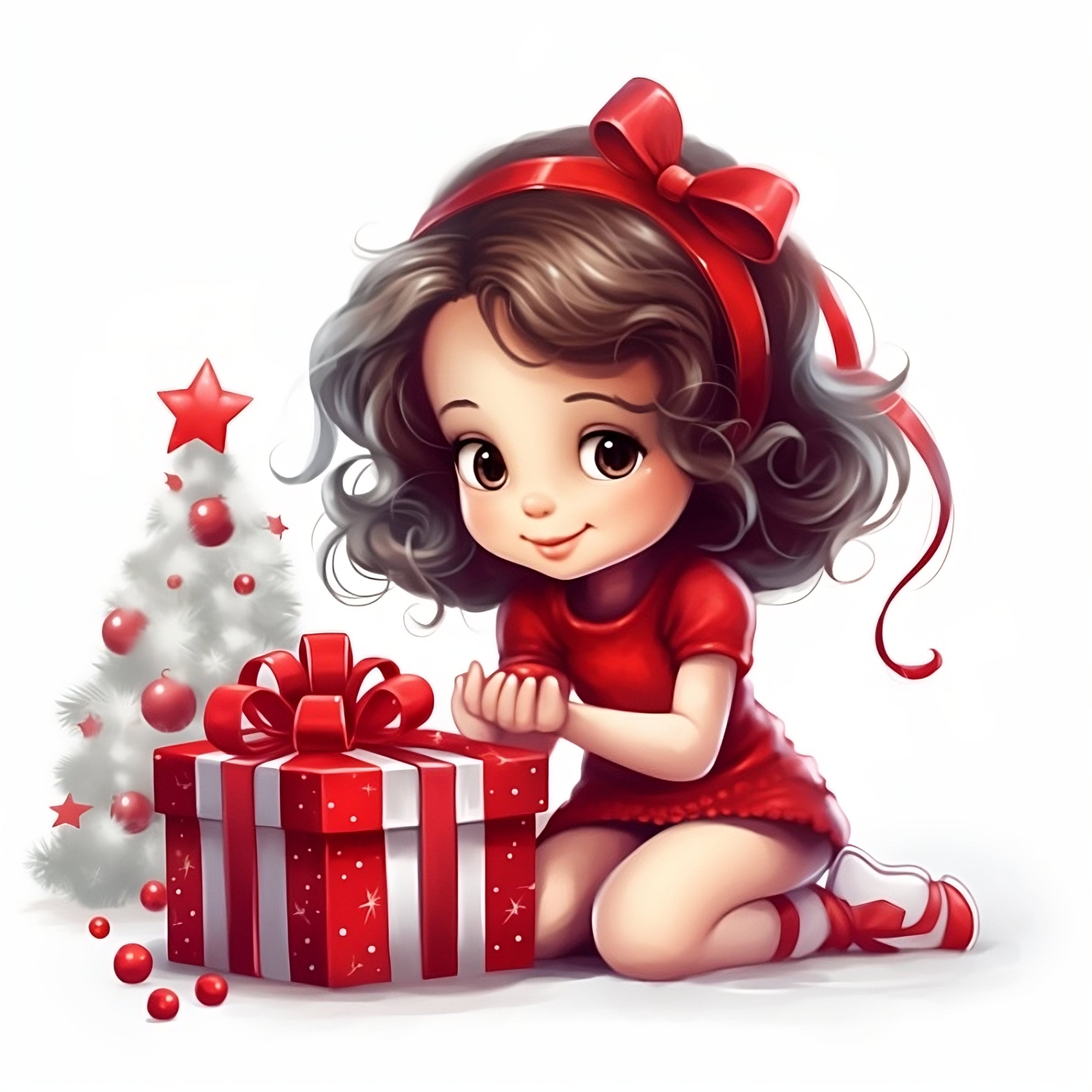 Cute Christmas Clipart Little Girl Opening Presents SVG and PNG Instant ...