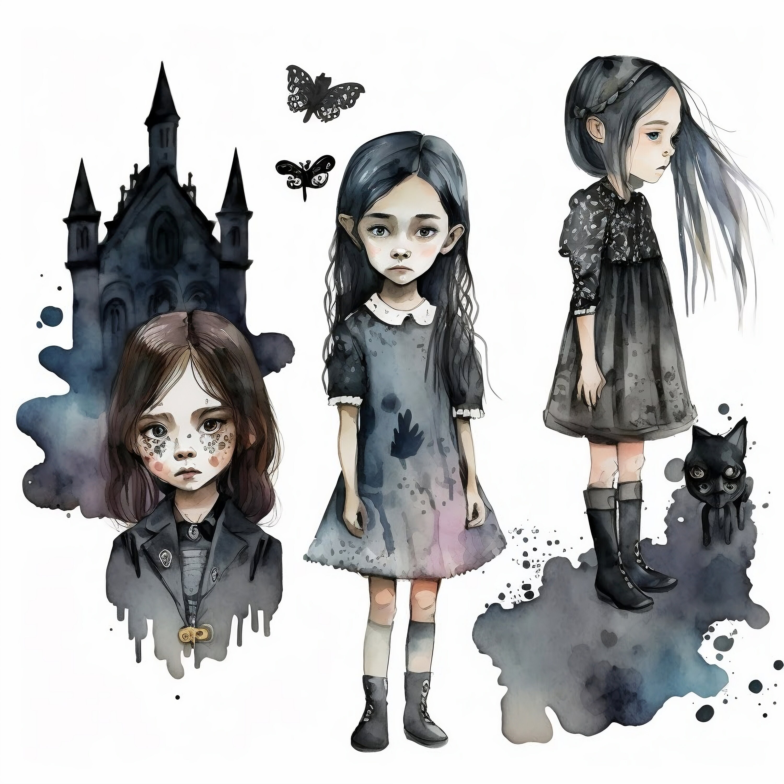 Clipart Cute Goth Clipart Watercolor Clipart Sheets PNG SVG - Etsy ...