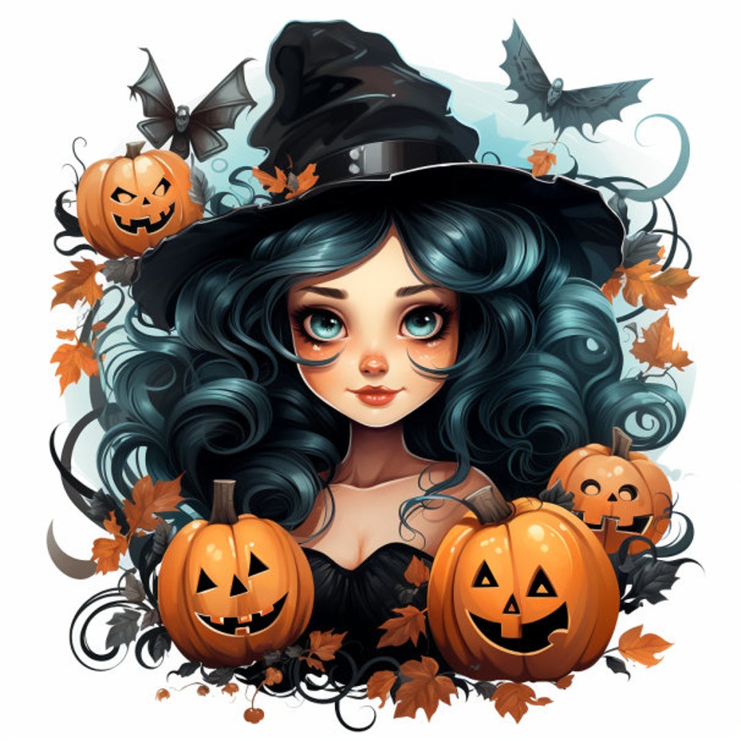 Cute Halloween Witch Pumpkin and Bat Clipart SVG and PNG - Etsy