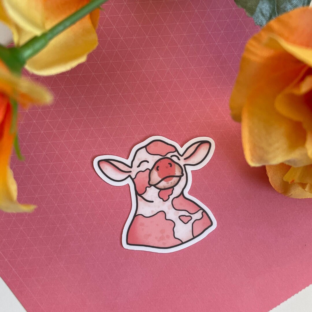 Strawberry Cow Sticker | Cute Fruit Animal Art | Matte Sticker - Etsy