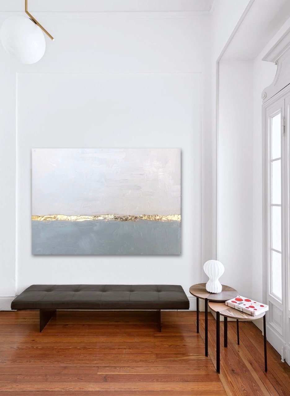 Neutral Abstract Painting on Canvas White and Blue Painting - Etsy UK