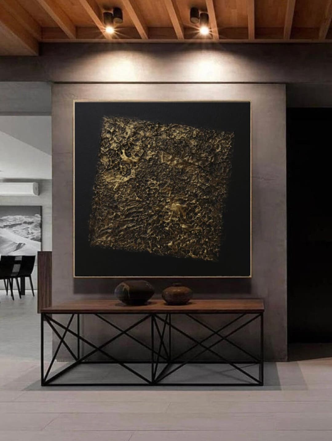 Extra Large Textured Black Gold Painting Original Very Black Painting ...