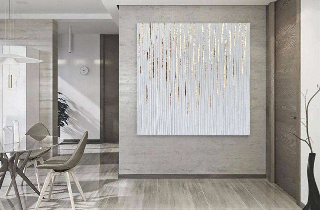 Extra Large Good Leaf Wall Art White Abstract Original Painting on ...