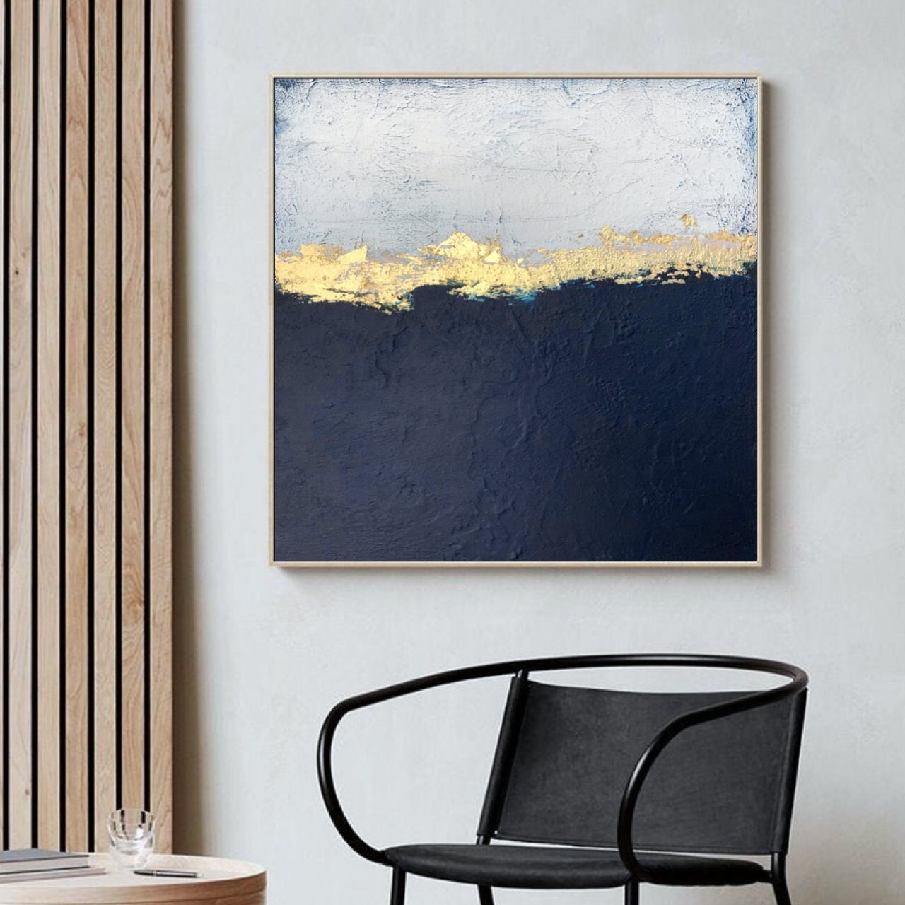 Large Blue Gold Canvas Abstract Original Hand Painted Wall Art - Etsy