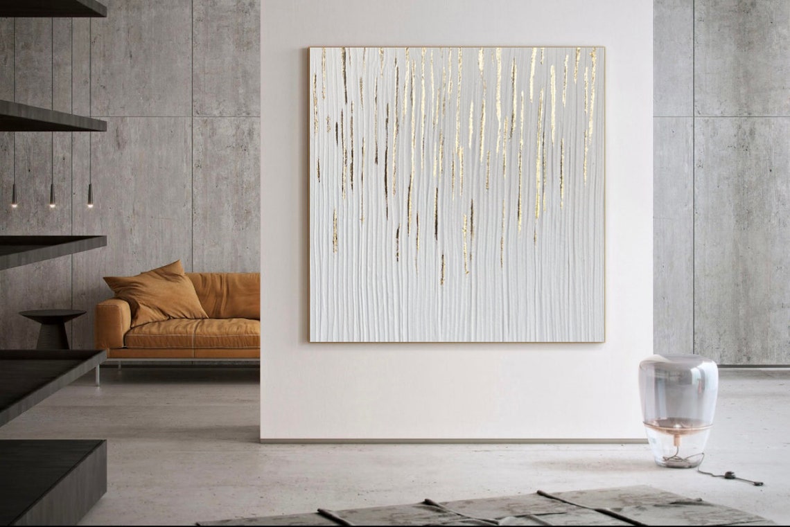 Extra Large Good Leaf Wall Art White Abstract Original Painting on ...