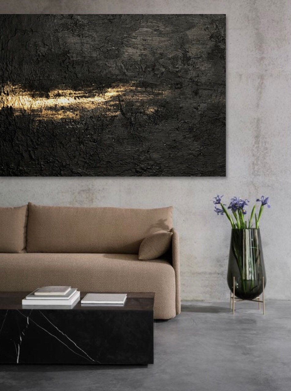 Very Large Black Gold Painting on Canvas Original Abstract - Etsy