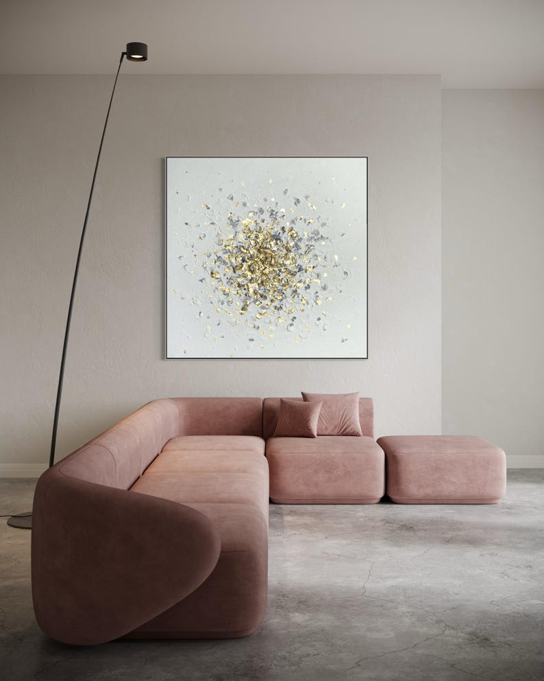 Extra Large Abstract Painting, White and Gold Textured Canvas - Art ...